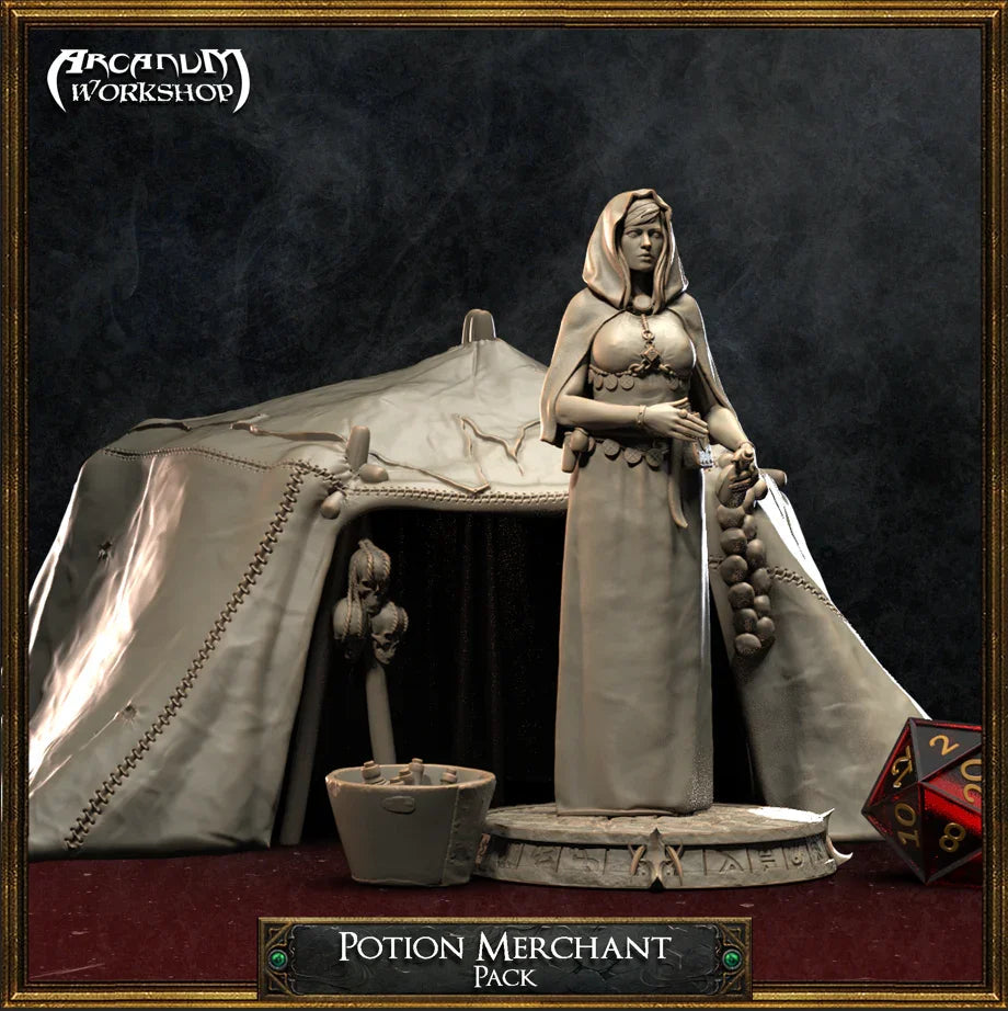 Potion Merchant Pack – NPC Townsfolk Miniature – D&K Custom Prints