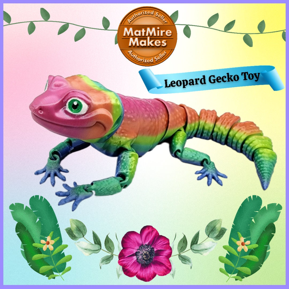 Articulated Leopard Gecko Toy – 3D Printed, 2 Sizes, Custom Colors – D ...