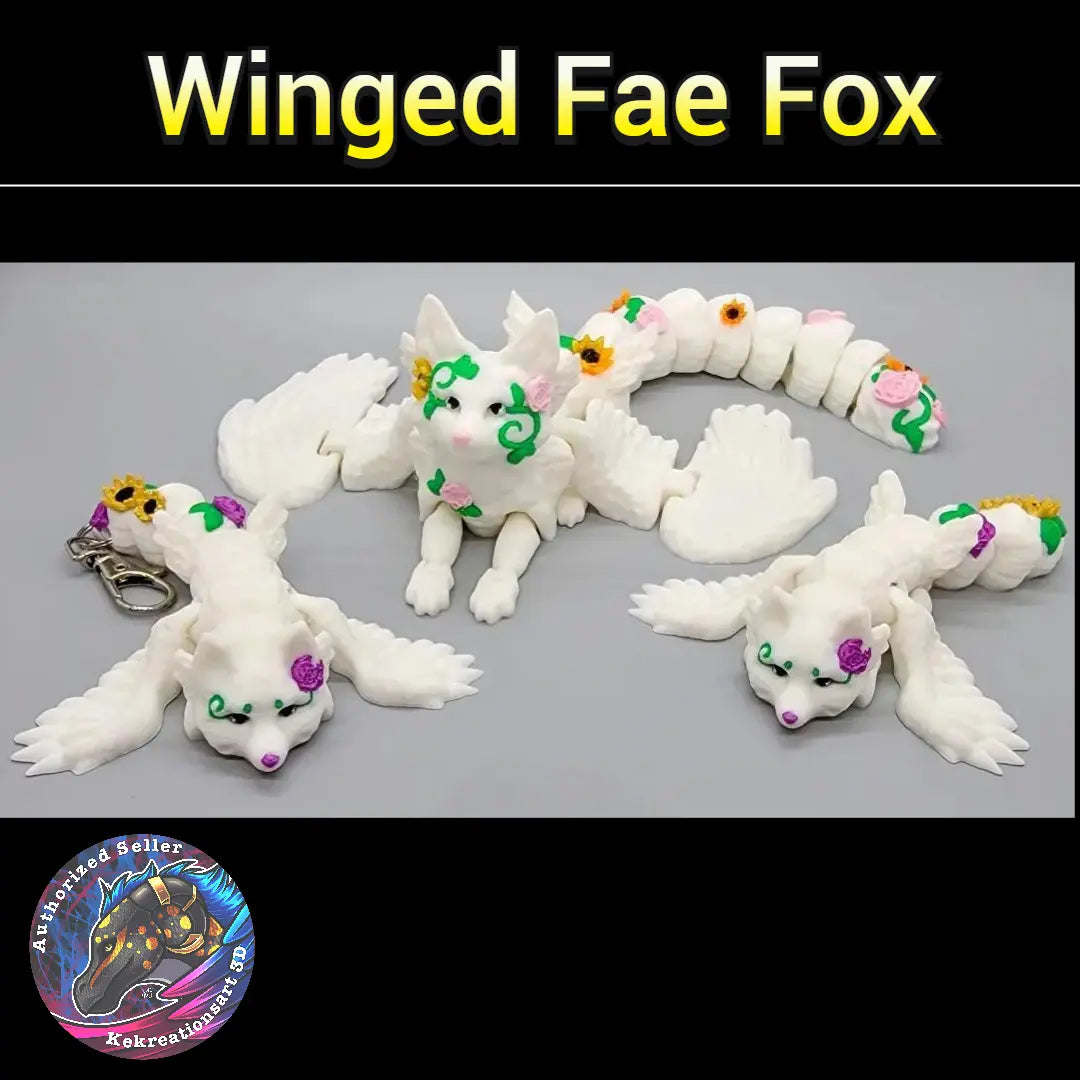 3D Printed Winged Fae Fox – Articulated Toy or Keychain, Custom Colors ...