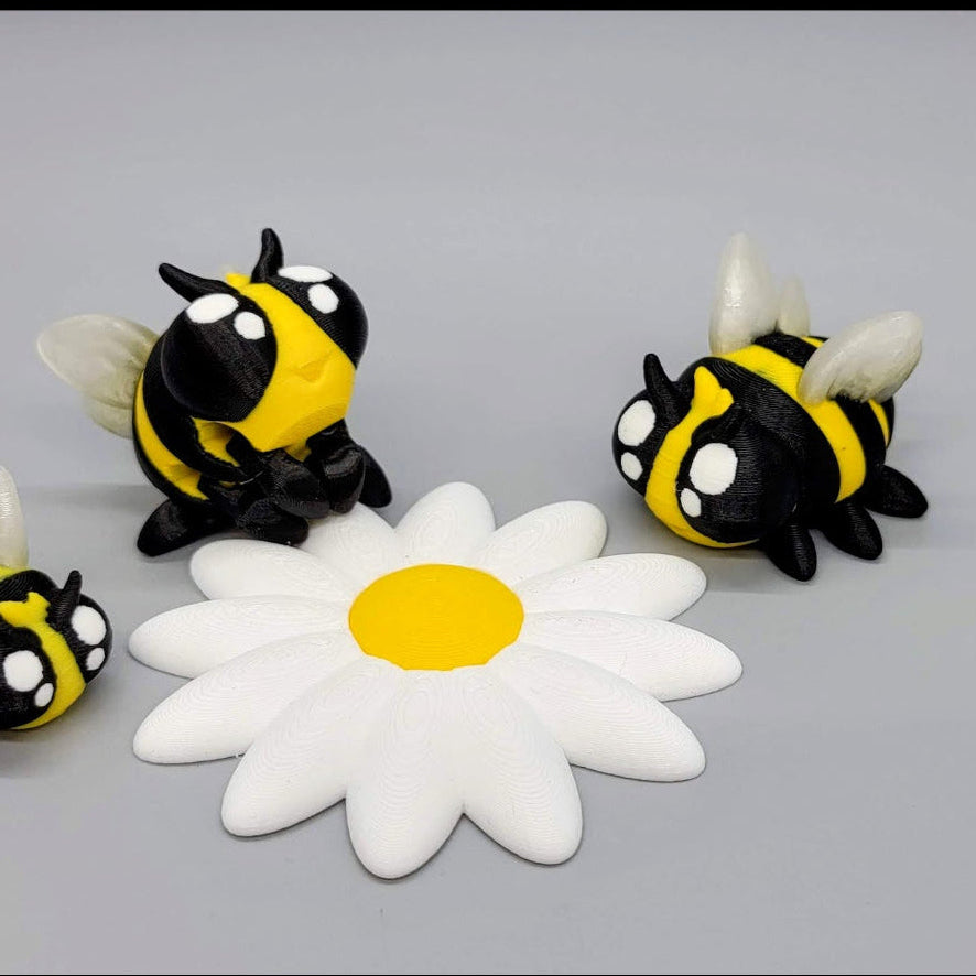 Articulated Bumblebee – 3D Printed Toy with Flower Base – D&K Custom Prints